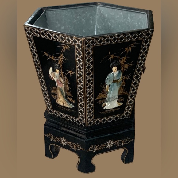 Other | Oriental Octagon Planter W Stand Insert Hand Carved And Hand ...